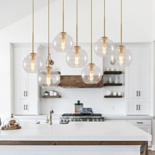 7-Light Cluster Glass Globe Kitchen Island Pendant - Mid-century - Bed ...