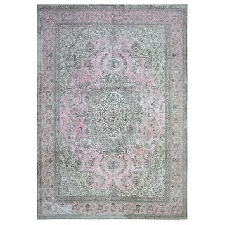 Shahbanu Rugs Blush Pink Vintage Tabriz Distressed Look Cropped Thin ...