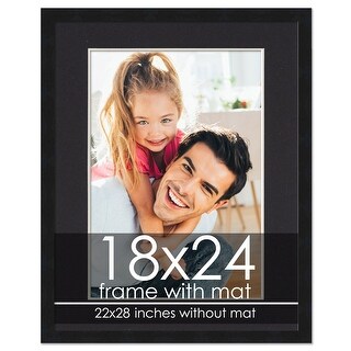 18x24 Frame with Mat - Black 22x28 Frame Wood Made to Display Print or ...