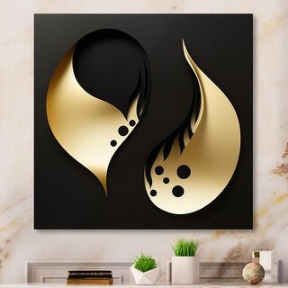 Designart 'Golden Droplets On Black' Modern Geometric Metal Wall Art ...
