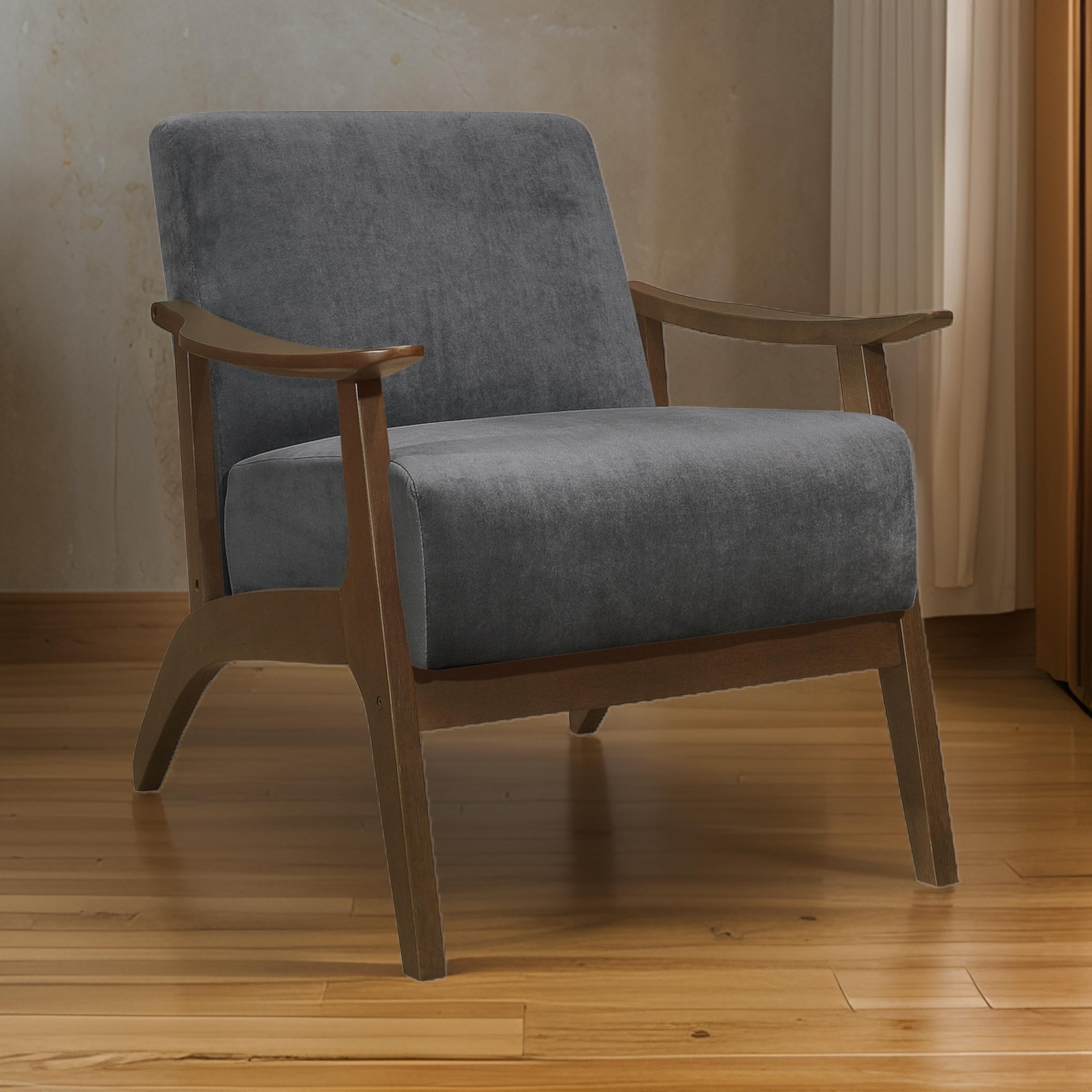 Benjara Rica 32 in. Accent Armchair Curved Velvet Solid Wood Dark Gray Brown