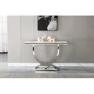 White+Silver 47.24" Modern Marble Console Table with Mirrored U-Shape ...