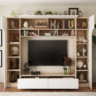 Modern Home Media Organizer: Expansive Oak & White Entertainment Unit ...