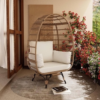 360° Patio Rotating Rattan Swivel Egg Chair for Porch, Backyard - Bed ...
