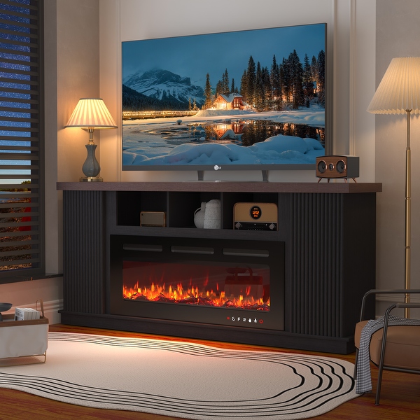Erommy 70 TV Stand with Electric Fireplace Heater Media Entertainment Center Console for TVs up to 80 with Storage Cabinet On Sale Bed Bath Beyond 39170960