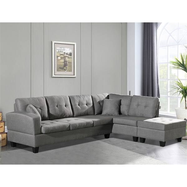 Fabric Sofa Set with Storage Ottoman and Cup Holder (Right Chaise ...