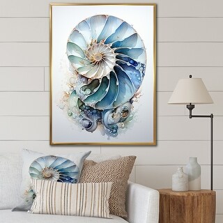 Designart "Nautilus Ocean Blue Sheels Symetry" Nautilus Framed Wall Art ...