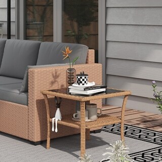 Outsunny Wicker Rattan Outdoor Patio Side Table with Umbrella Hole - On ...