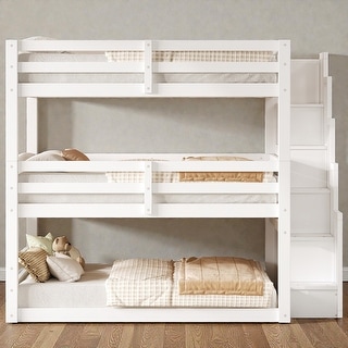 Full Size Triple Bunk Bed with Storage Staircase, Convertible 3-in-1 ...