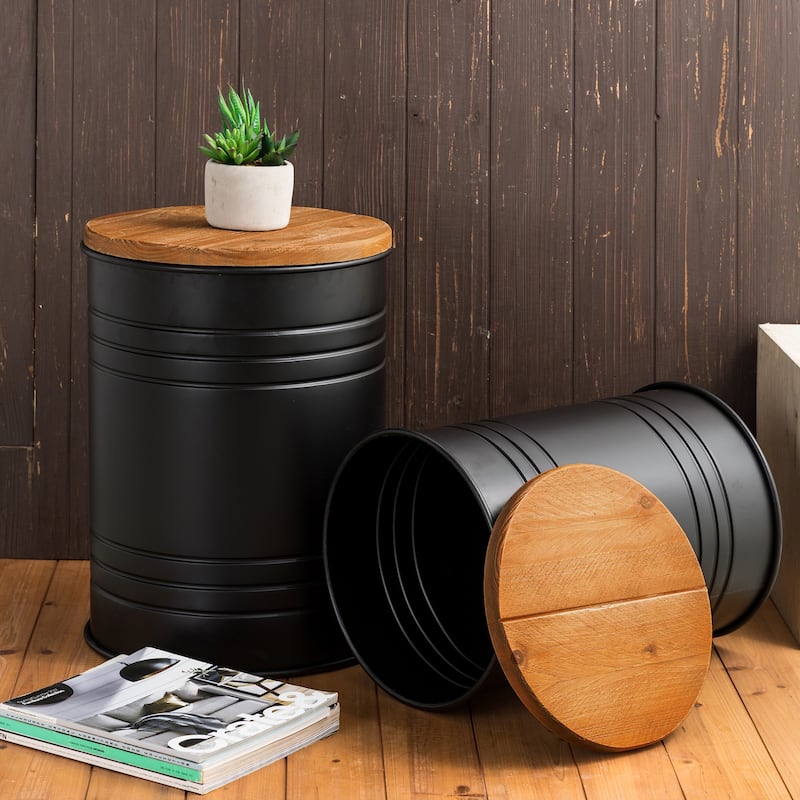Glitzhome Set of 2 Industrial Farmhouse Outdoor Stool Storage Ottomans ...