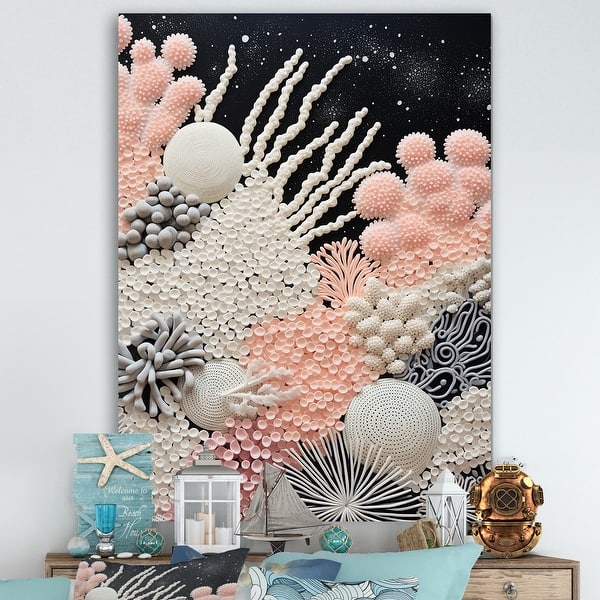 Designart "Abstract Black And White Corals Reef III" Coastal Coral ...