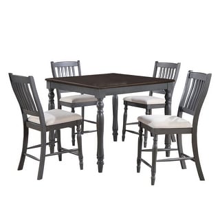 5 Piece Square Spindle Legs Counter Height Dining Set in Beige and Grey ...