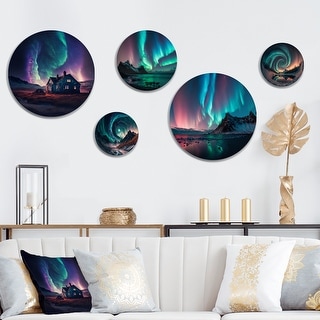 Designart "Countryhouse With Vibrant Northern Lights" Landscape ...