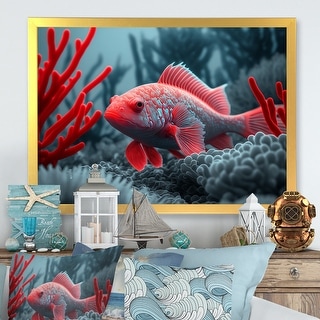 Designart "Tropical Fish In Blue And Red II" Animal Fish Framed Art ...