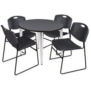 Kahlo 42" Round Breakroom Table- Grey/ Chrome & 4 Zeng Stack Chairs ...