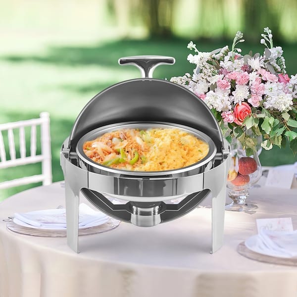 6.8 Quart Roll Top Chafing Dish Buffet Set Round Stainless Steel Set - Bed Bath & Beyond - 39098942