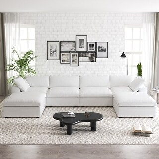 160'' Widen Linen Sectional Sofa Modern Down Filled U-Shaped Couch 4 ...