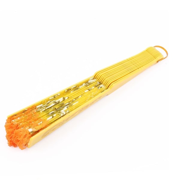 Orange Lace Edge Carved Ribs Ornament Handing Folding Hand Fan Yellow ...