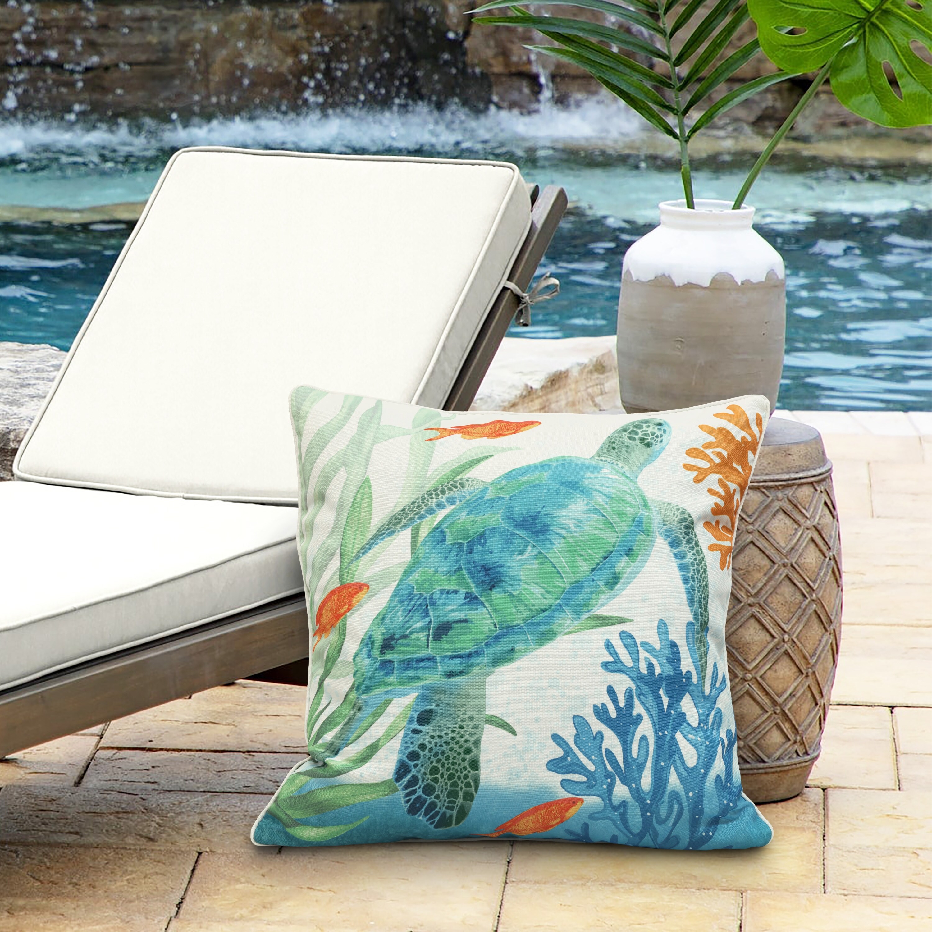 Marine Life Sea Turtle Large Outdoor Decorative Pillow 24 x 24 in White 24 x 24