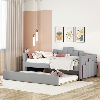 Atypical stripes Upholstered Daybed with Light and USB Port - Bed Bath ...