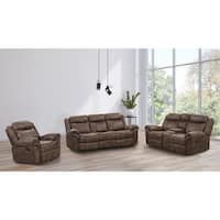 Verne Brown Manual Microsuede Glider Reclining Loveseat with Center ...