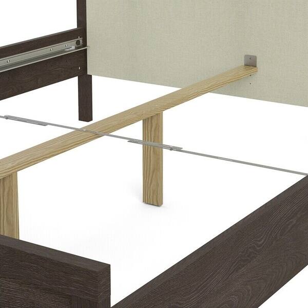 Queen Size Engineered Wood Bed with Slat Roll Dark Chocolate Beige ...