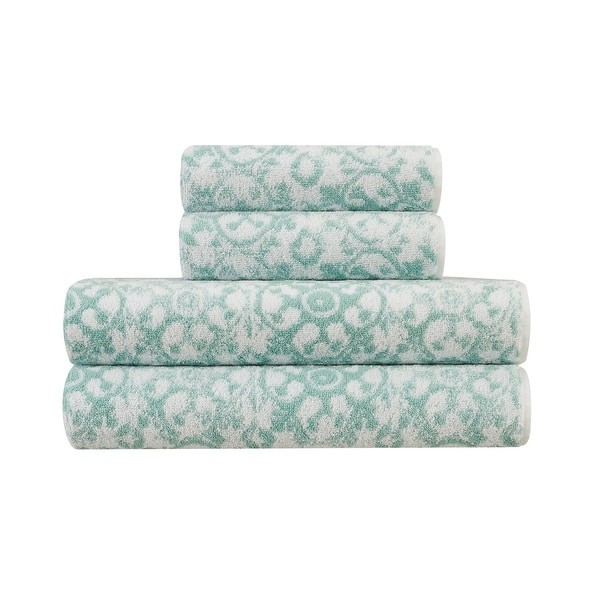 turquoise patterned towels