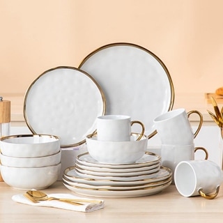 LOVECASA Gold Aura Glossy Porcelain Dinnerware Set - Bed Bath & Beyond ...