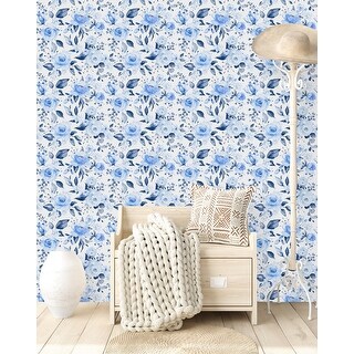 Blue Floral Wallpaper Peel and Stick and Prepasted - Bed Bath & Beyond ...