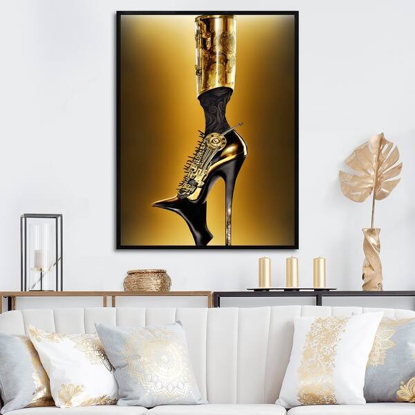 Designart "Golden Mechanic High Heel V" Fashion Framed Canvas Art Print ...
