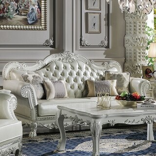 Dresden Sofa W/4 Pillows in Leather Aire & Bone White Finish - Bed Bath ...