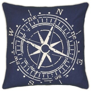 18" Navy and White Nautical Compass Down Throw Pillow - Bed Bath ...