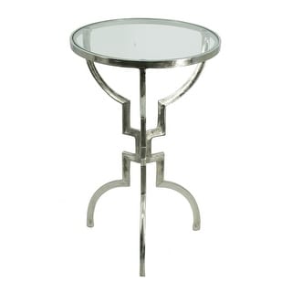 24 Inch Accent Side Table, Smooth Glass Top, Hourglass Base, Silver ...
