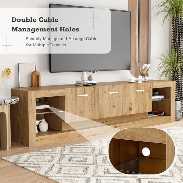 78" TV Stand with Tempered Glass Shelf, LED Entertainment Center ...