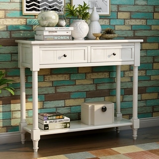 Solid Wood Console Table Side Table with 2 Drawers & Open Bottom Shelf ...
