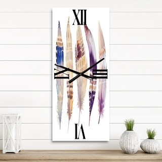 Designart 'Ethnic Purple Boho Feathers' Bohemian & Eclectic Wall Clock ...