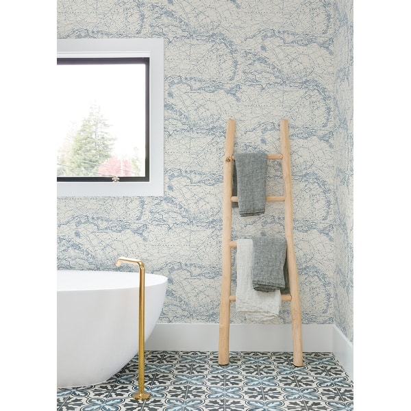 Chesapeake Charts Navy Nautical Chart Wallpaper - Bed Bath & Beyond ...