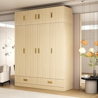 Wardrobe Closet Cabinet with Gold Handles and Optional Top Cabinet ...