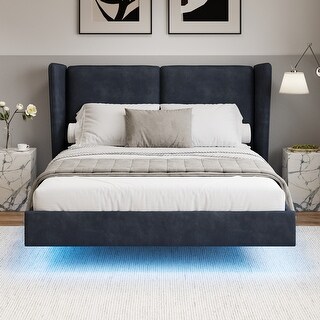 Floating Platform Bed with LED Lights,Wingback,Queen Size - Bed Bath ...