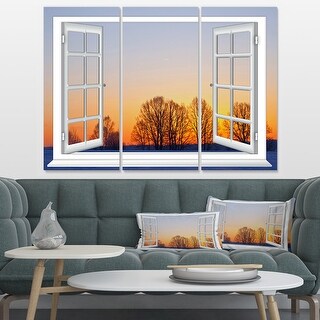 Designart "Window to Sunset over the Snow" Oversized Landscape Wall Art ...