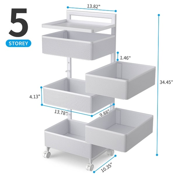 5 - Layer Steel Rolling Rotatable Utility Cart with Wheels - N/A - Bed ...