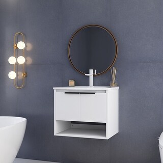 Floating 24 inch Bathroom Vanity Set in White with Ceramic Top - Bed ...