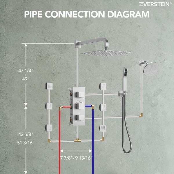 Thermostatic 4-Functions Dual Shower Head 12" & 6" Rainfall Wall ...