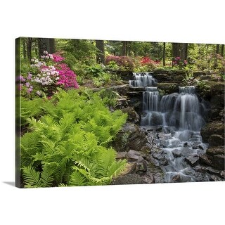 "Waterfall with ferns and azaleas at Azalea Path Arboretum And ...