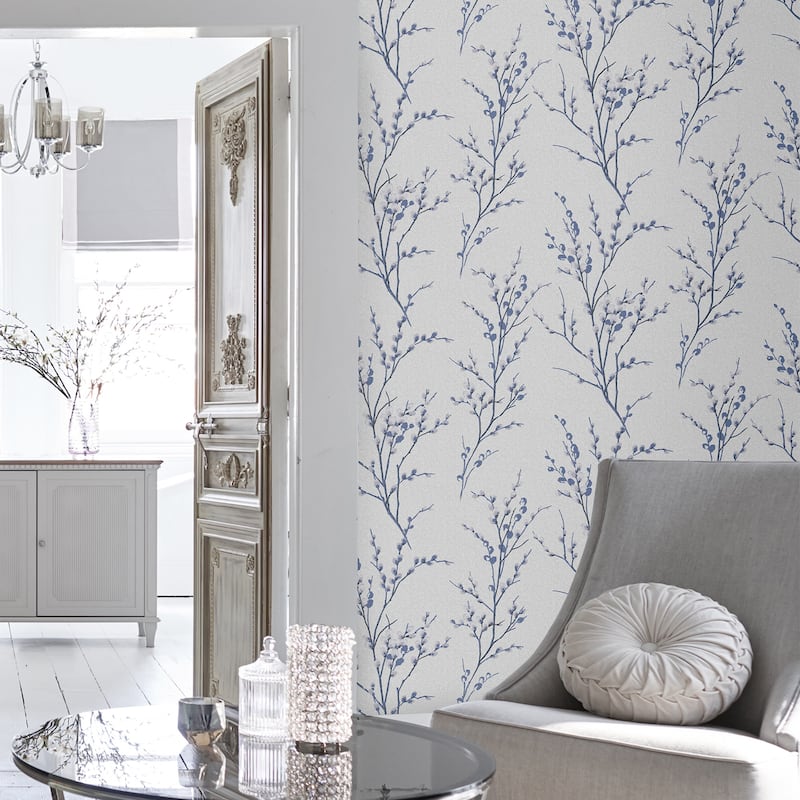 Laura Ashley Willow Off White and Midnight Wallpaper - N/A - Overstock ...