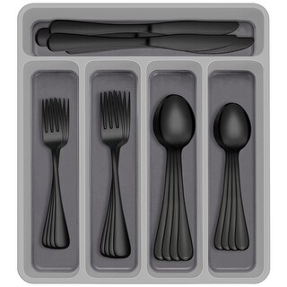 60-Piece Black Silverware Set with Organizer,Stainless Steel Flatware ...