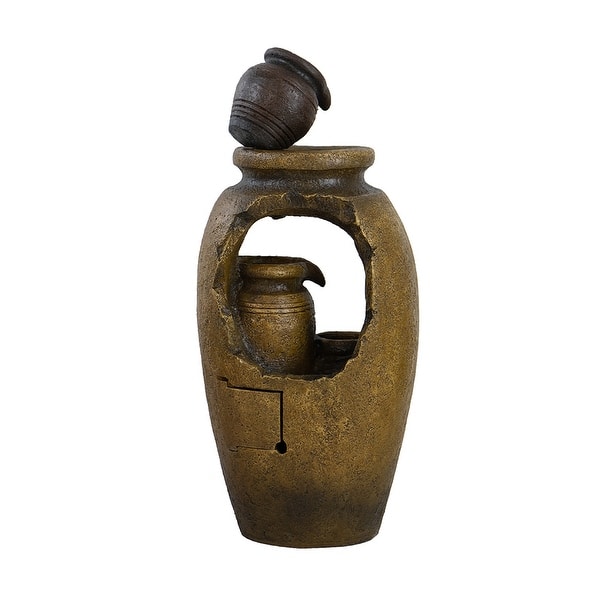 Pot Design Decorative 3 Tier Brown Water Fountain with Light and Pump ...