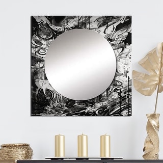 Designart "Black And White Graffiti Cosmic II" Geometric Wall Mirror ...