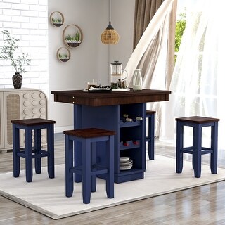 Farmhouse Counter Height 5-Piece Dining Set with Storage Shelves - Bed ...