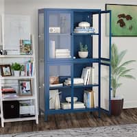 Blue 4 Storage Cabinet w/ Adjustable Shelves Sideboard Bookshelf - On ...